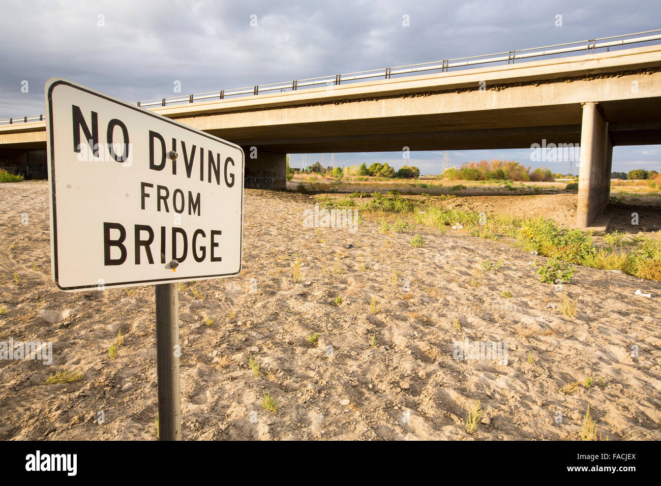The dried up river bed of the Kern River in Bakersfield, California ...