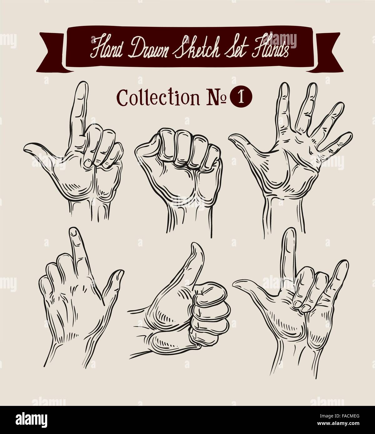 Hand drawn sketch set hands gestures. Vector illustration Stock Vector Image & Art - Alamy