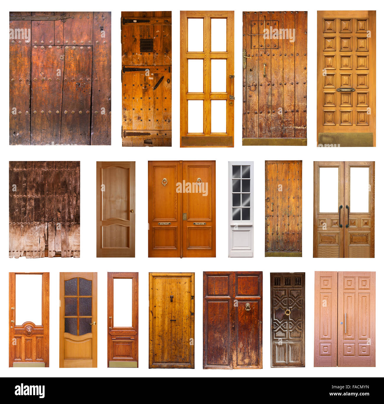 Set of many wooden doors. Isolated on white background Stock Photo - Alamy
