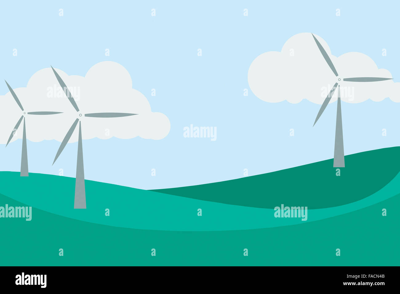 Eco friendly flat landscape design with wind turbines Stock Photo - Alamy