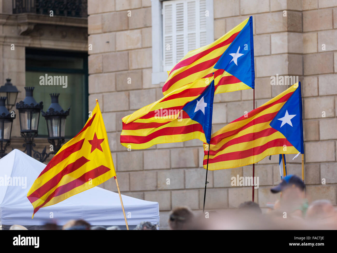 Few Catalonia flags in cityspace Stock Photo - Alamy