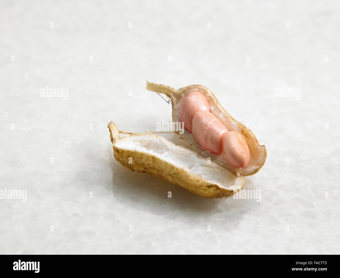 Peanut shell opened showing three peanuts Stock Photo - Alamy