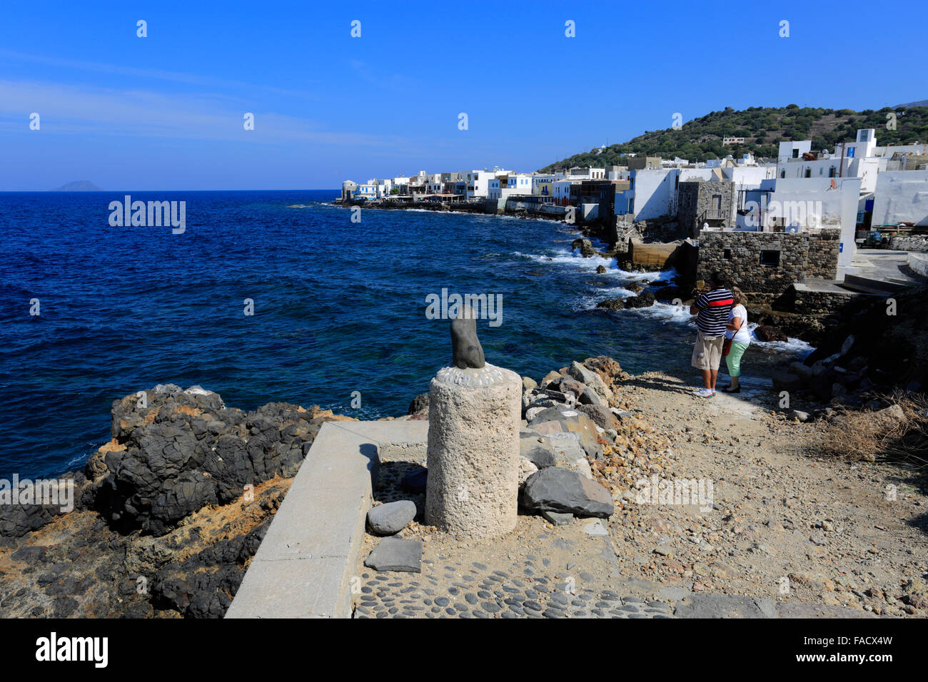 Summer view over Mandraki town, the capital of Nisyros volcanic island ...