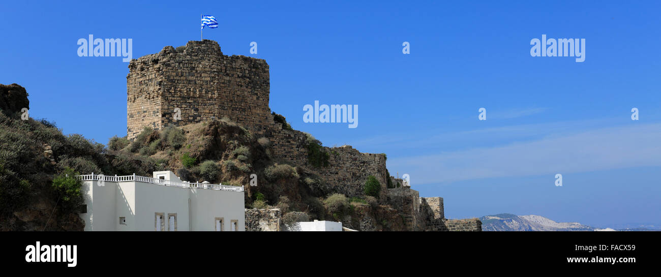 Summer, Mandraki Castle, Mandraki town, the capital of Nisyros volcanic ...