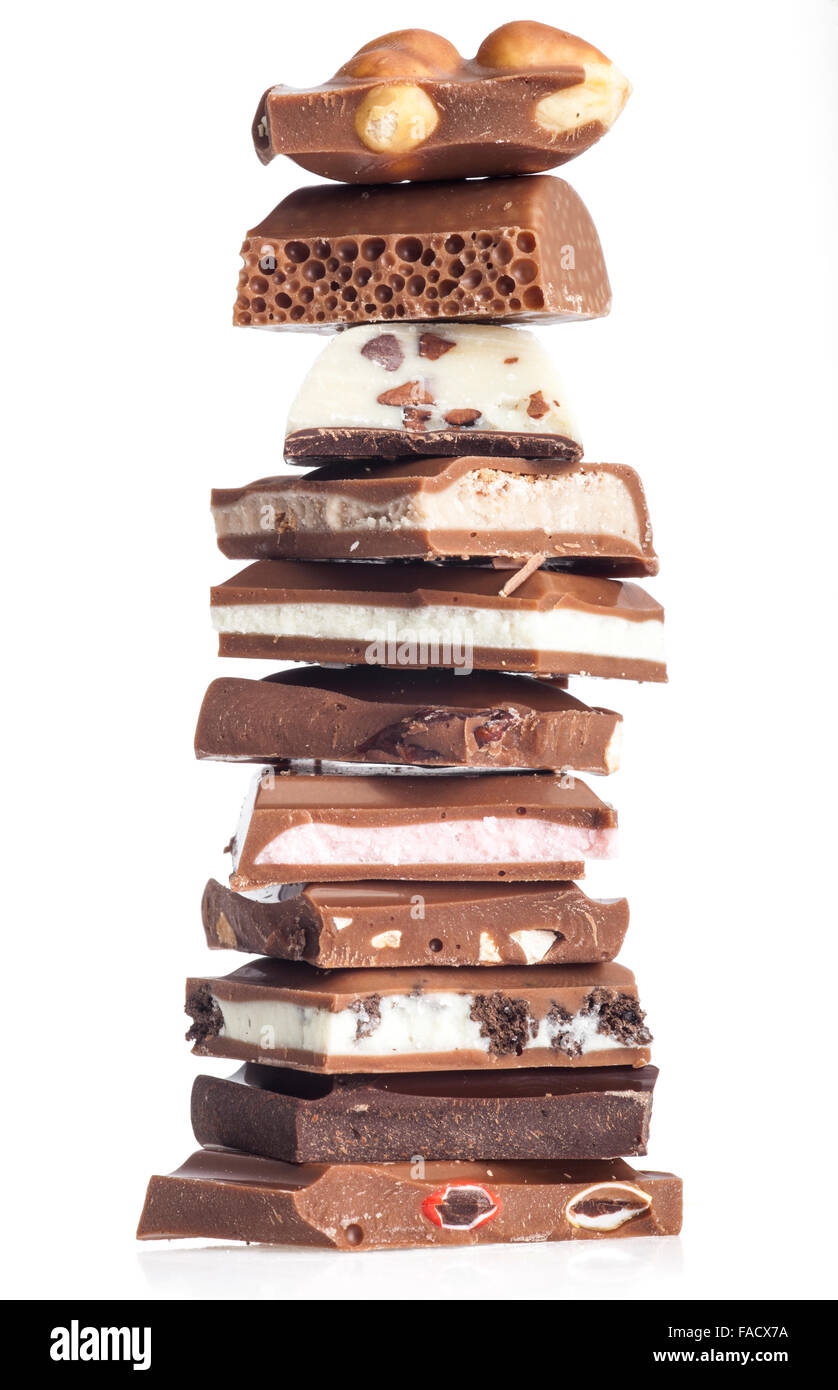 Chocolate stack on white background Stock Photo - Alamy