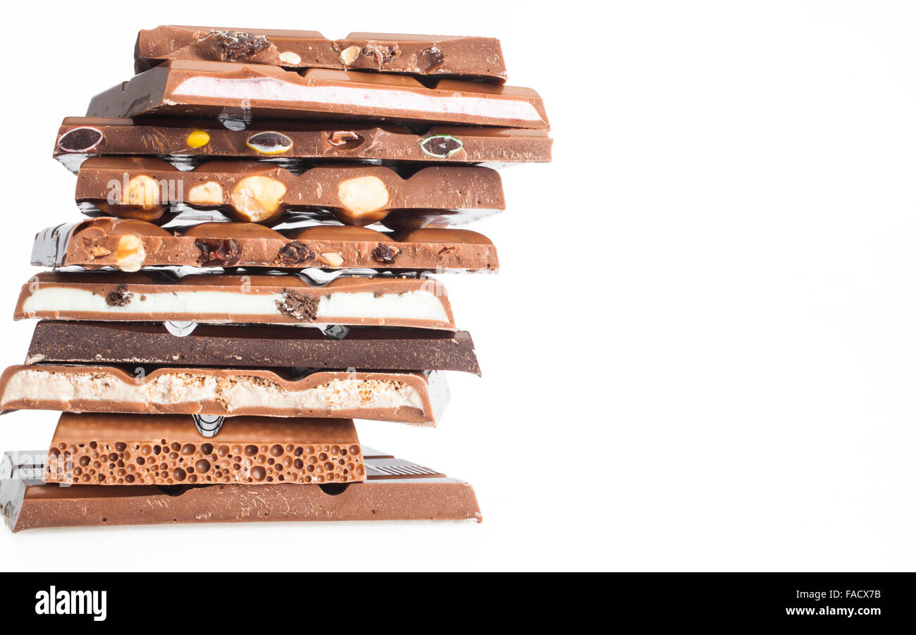 Chocolate stack on white background Stock Photo - Alamy