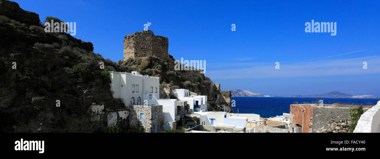 Summer, Mandraki Castle, Mandraki town, the capital of Nisyros volcanic ...