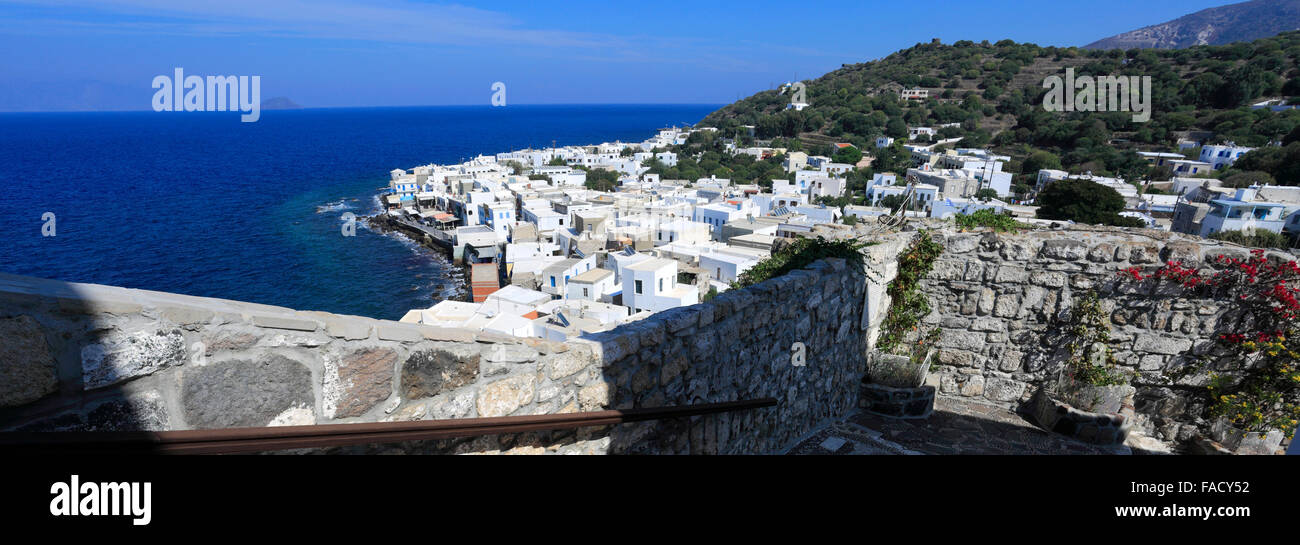 Summer view over Mandraki town, the capital of Nisyros volcanic island ...