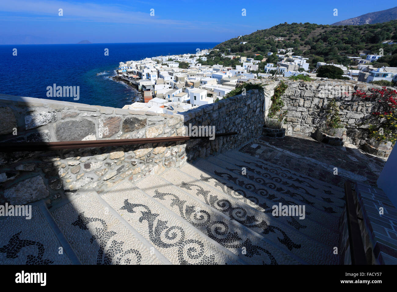 Summer view over Mandraki town, the capital of Nisyros volcanic island ...