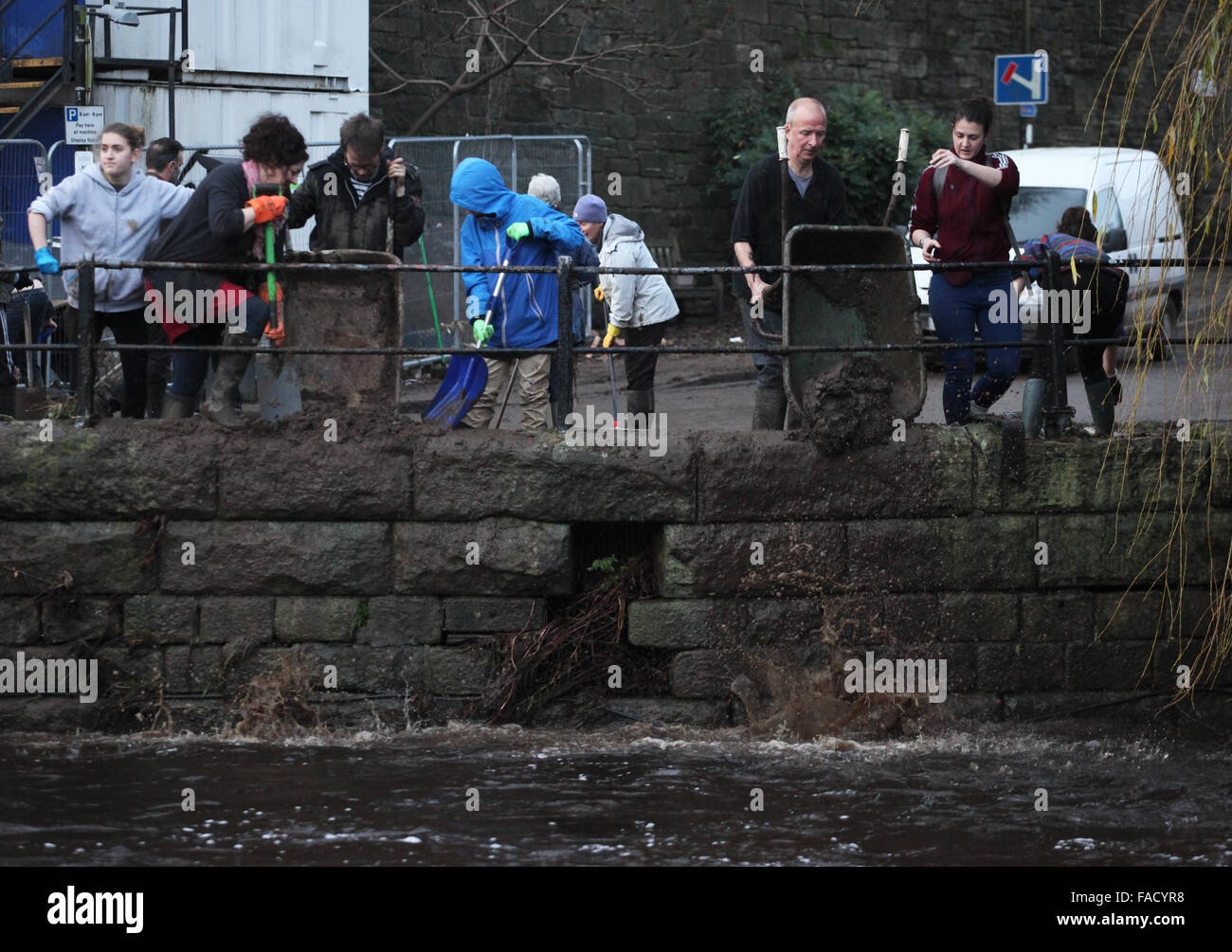 Hebden Bridge Boxing Day Flood cleanup Stock Photo - Alamy