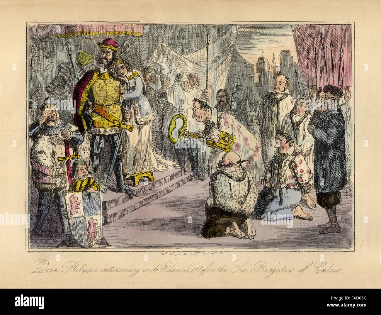 Hand coloured comic Illustration from 1846 depicting Edward III and the ...