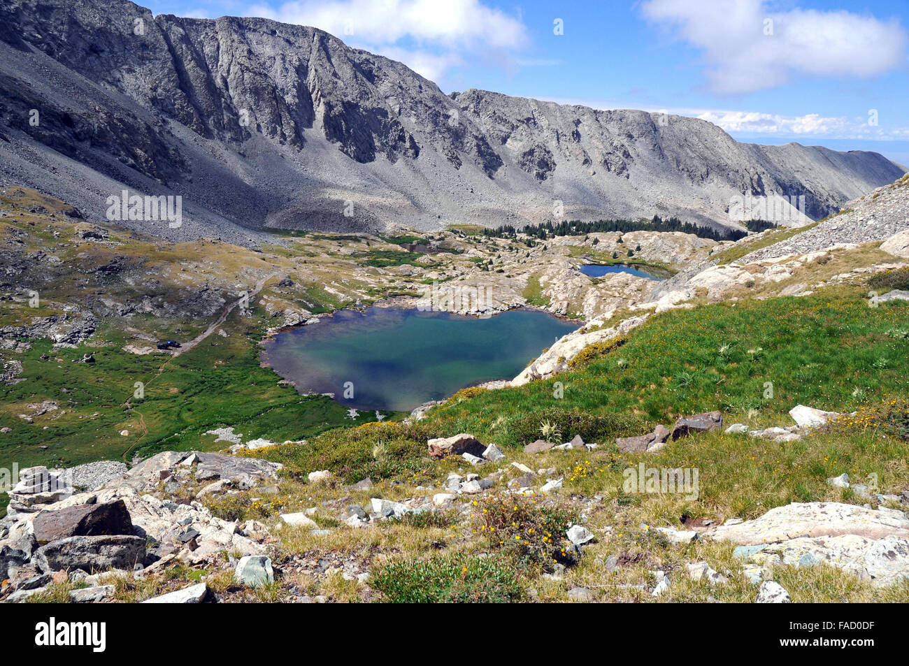 High altitude clear alpine lakes in the Rocky Mountains, as viewed from ...