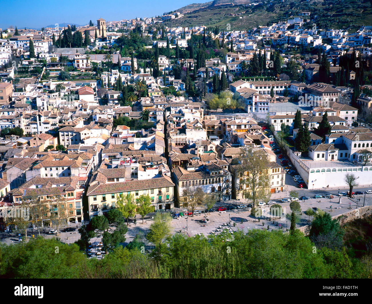 Bird view of the Albaicin in Granada as seen from Alhambra towers ...