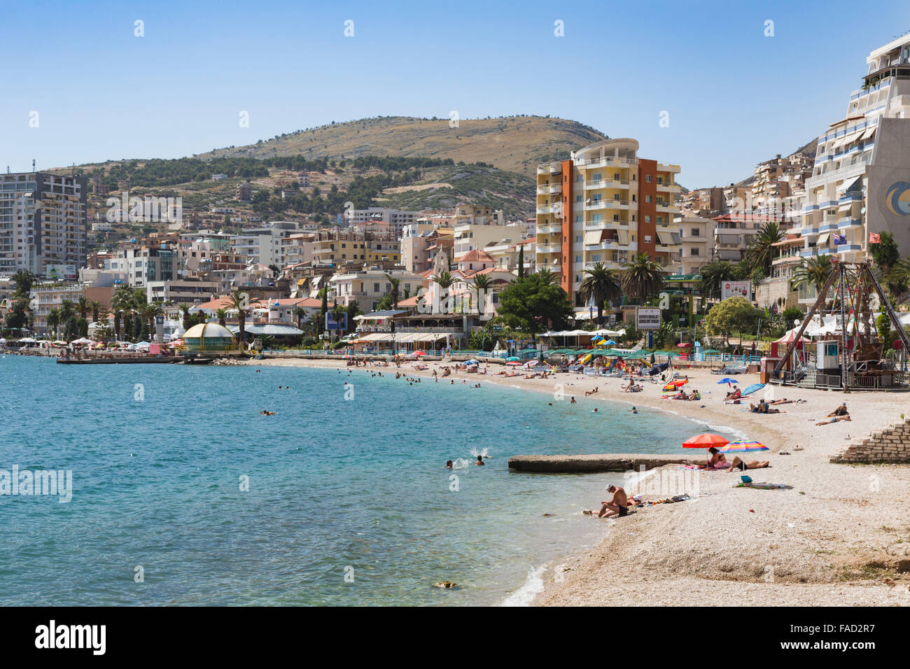 Sarande or Saranda, Sarande District, Albania. View along main resort ...