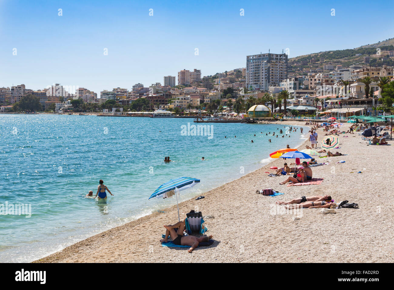 Sarande or Saranda, Sarande District, Albania. View along main resort ...
