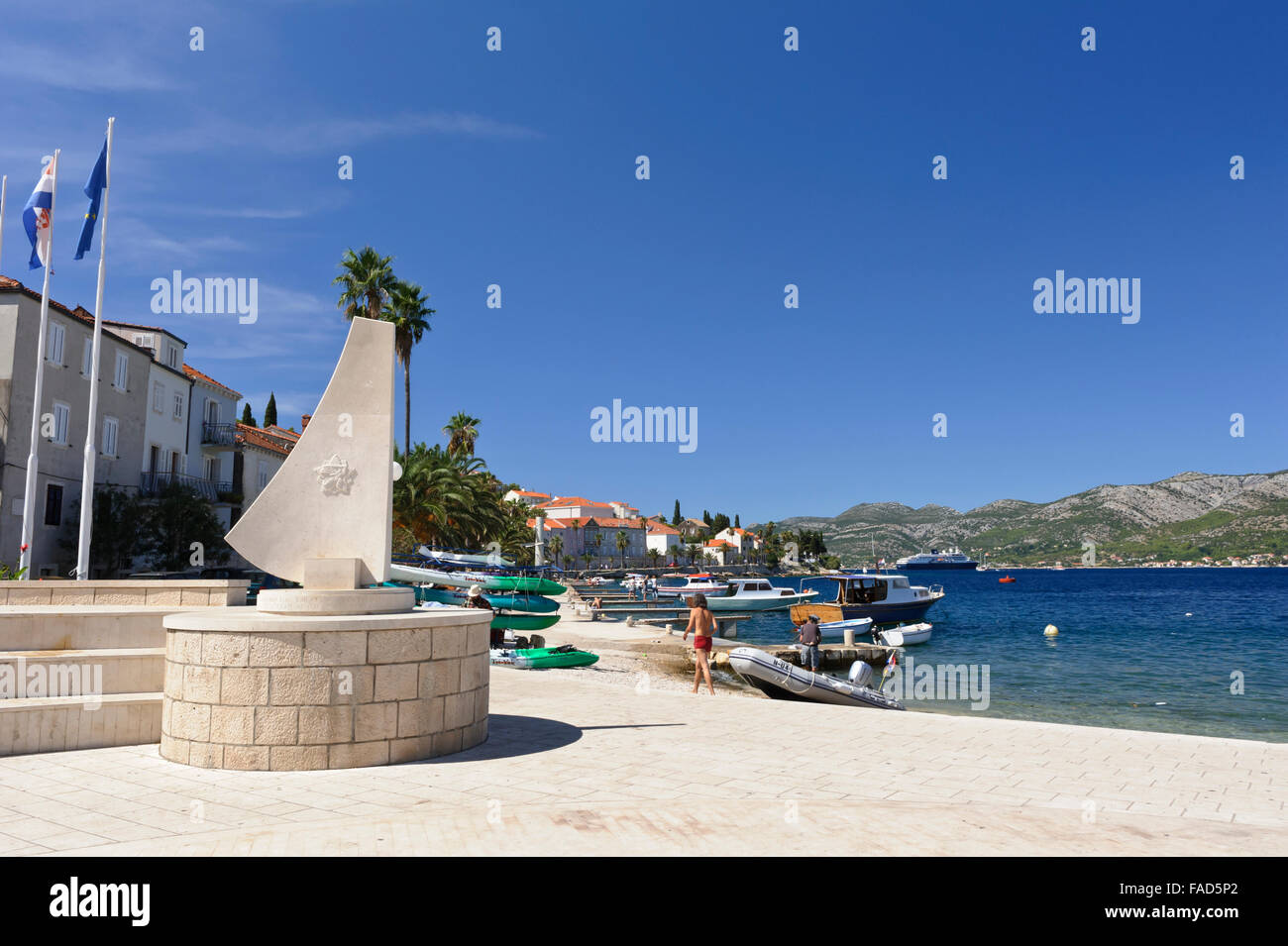 Seafront of the Croatian island of Korcula in the Adriatic Sea, off the ...