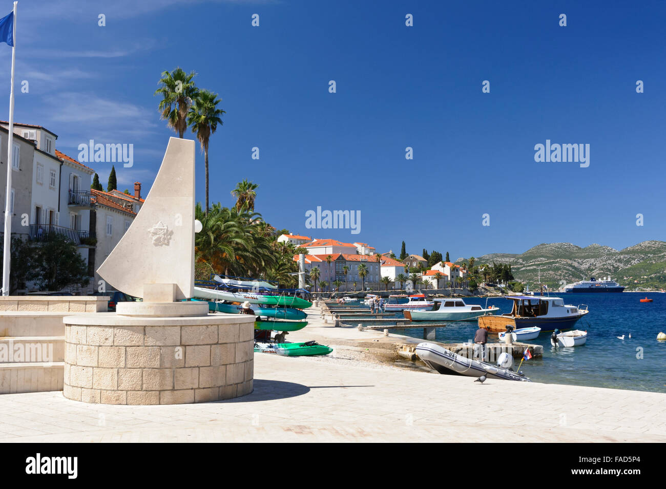 Seafront of the Croatian island of Korcula in the Adriatic Sea, off the ...