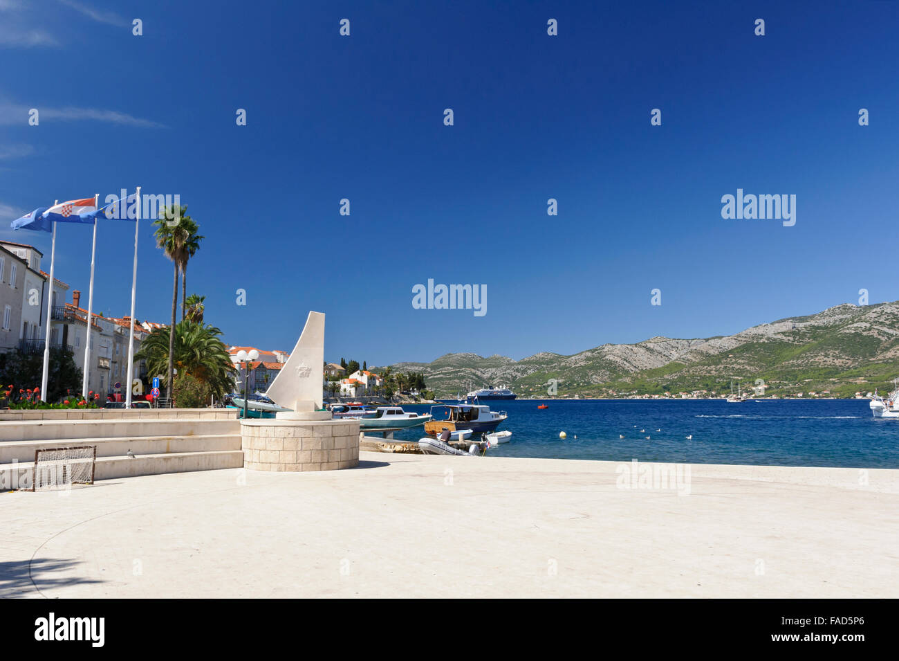 Seafront of the Croatian island of Korcula in the Adriatic Sea, off the ...