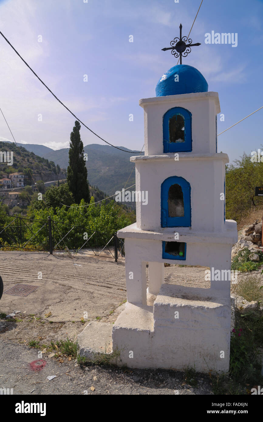 Greek roadside shrine in the town of Exantheia, on the island of ...