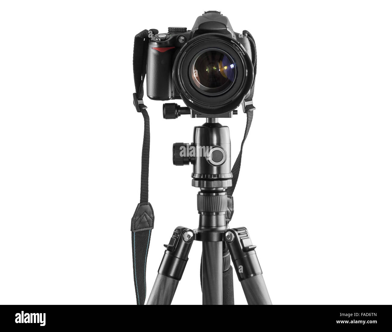 Dslr camera on a tripod isolated on white background with clipping path ...