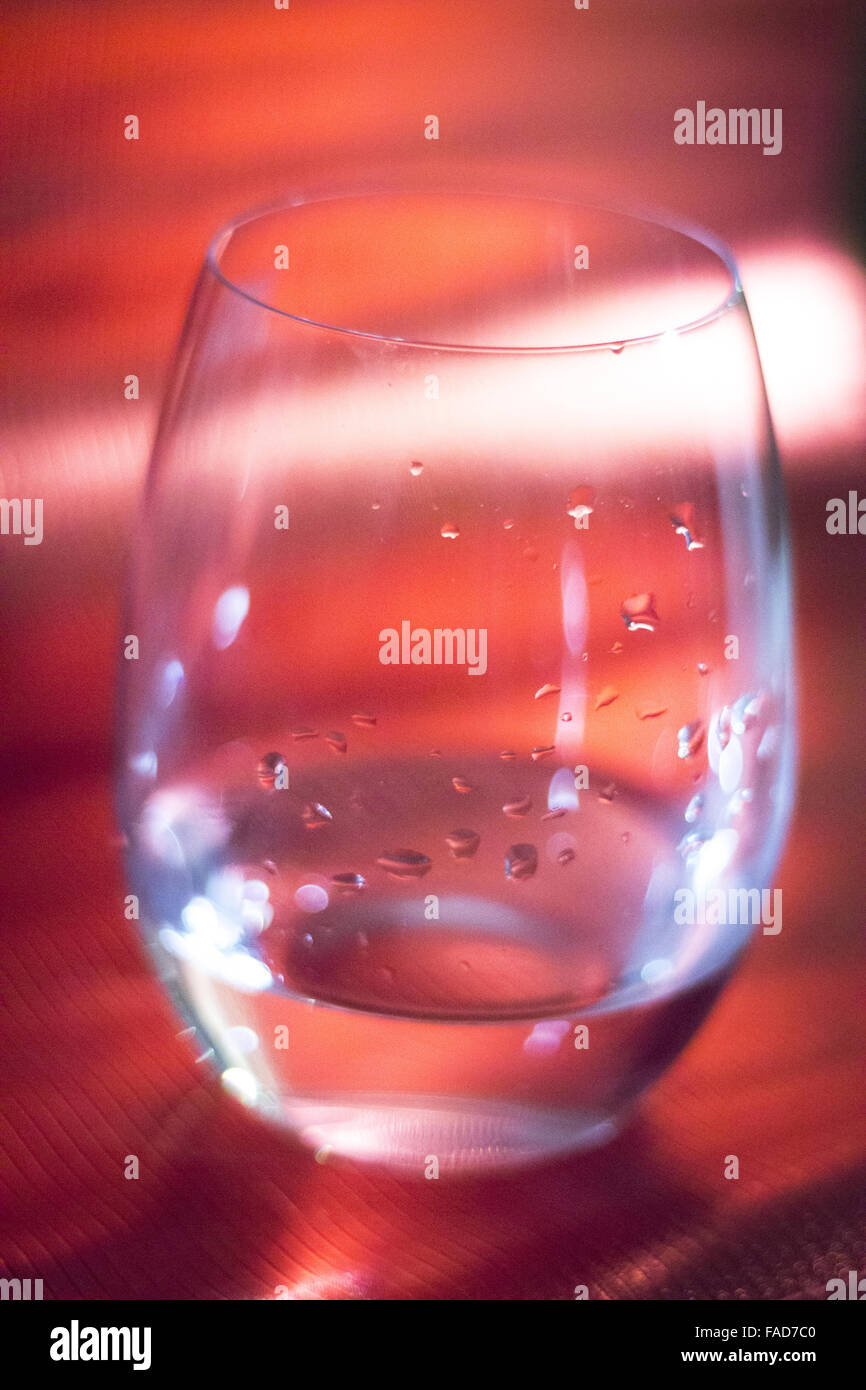 Water glass in restaurant at night during wedding reception party Stock ...