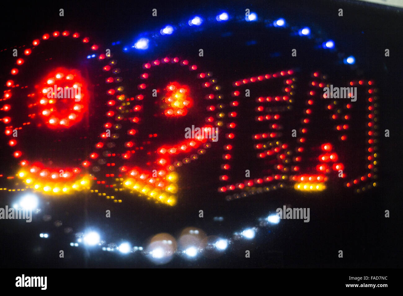 Neon shop open store sign at night in street photo Stock Photo - Alamy