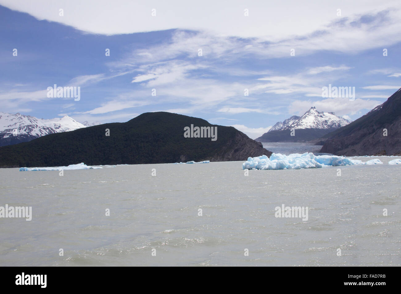 Icebergs floating at base of Grey Glacier in Torres del Paine National ...