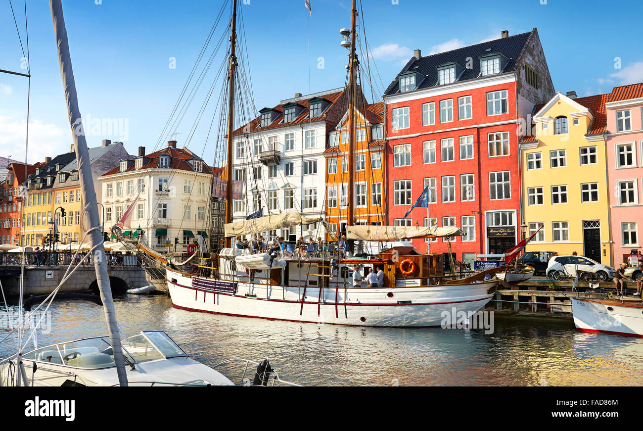 Copenhagen old town, Denmark - the ships moored in Nyhavn Canal Stock ...