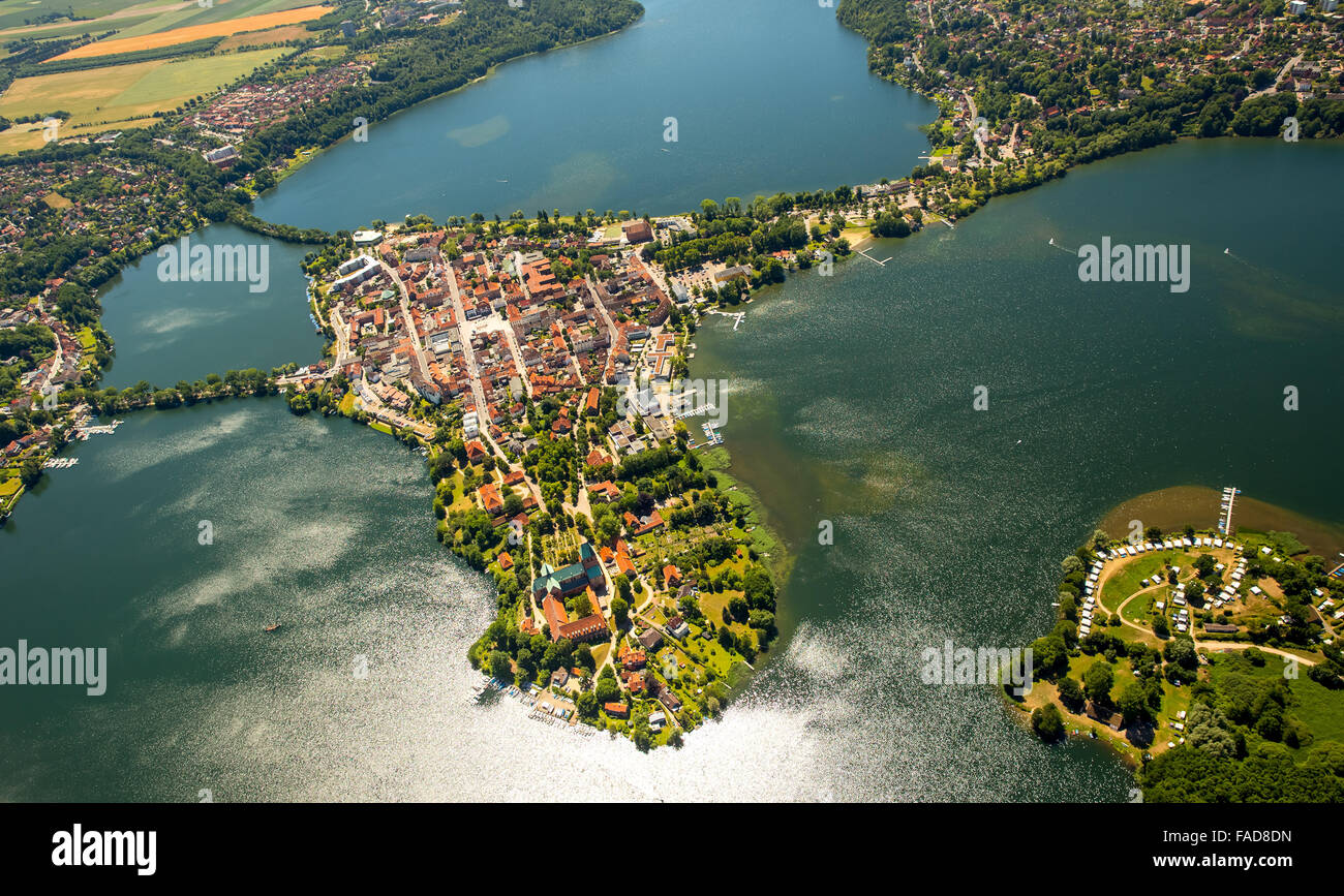 Aerial view, Peninsula, Lake Ratzeburg, Domsee, Küchensee, Ratzeburg ...