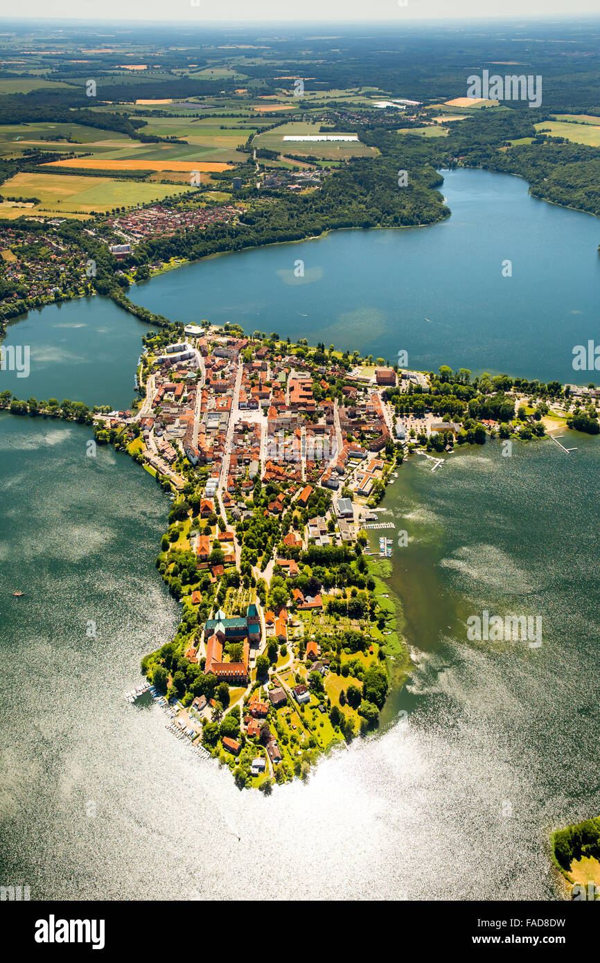 Aerial view, Peninsula, Lake Ratzeburg, Domsee, Küchensee, Ratzeburg ...