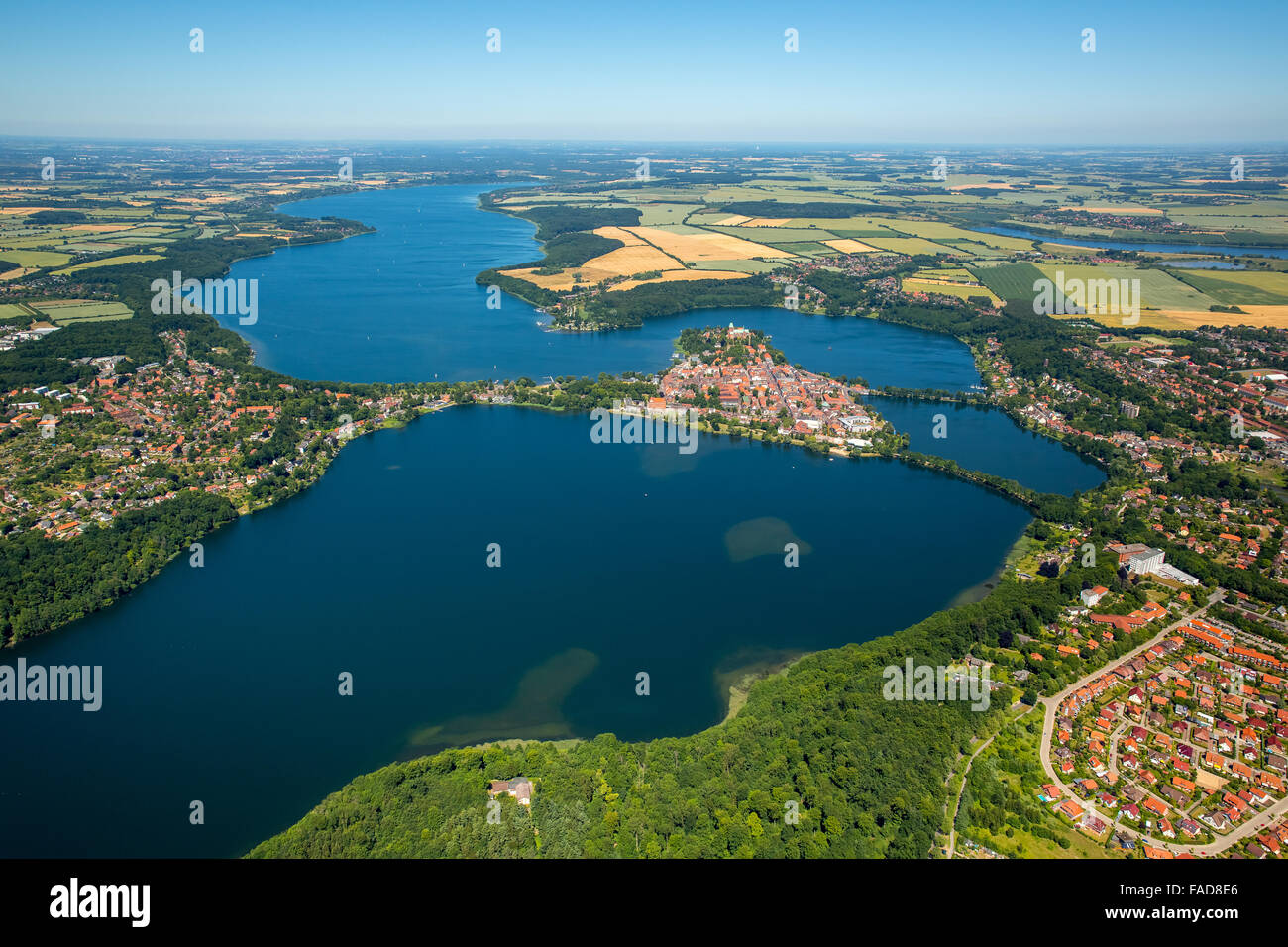 Aerial view, Peninsula, Lake Ratzeburg, Domsee, Küchensee, Ratzeburg ...