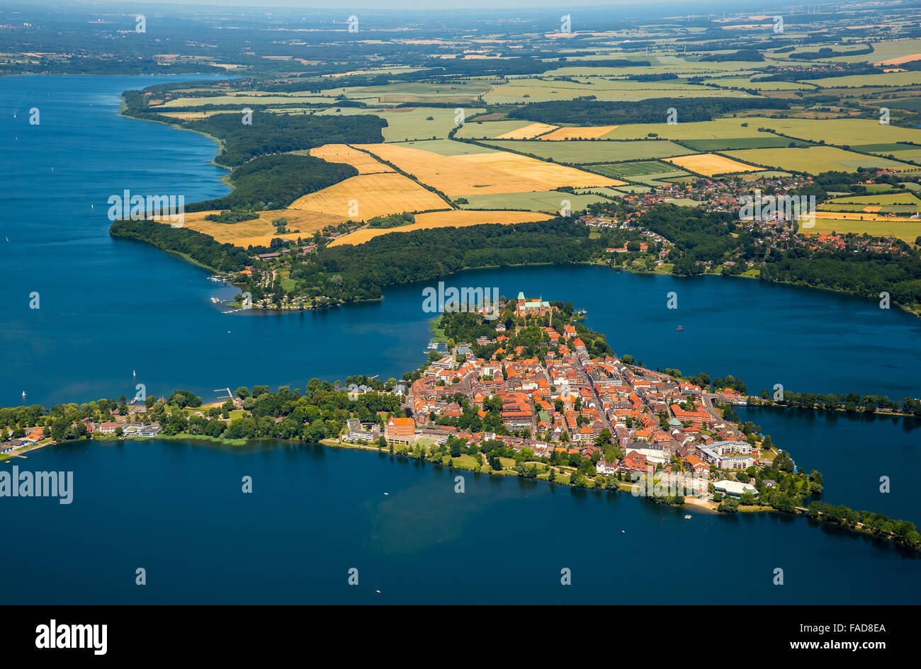 Aerial view, Peninsula, Lake Ratzeburg, Domsee, Küchensee, Ratzeburg ...