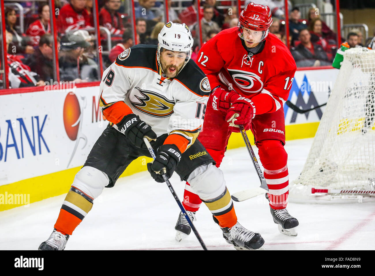 Anaheim Ducks left wing Patrick Maroon (19) and Carolina Hurricanes ...