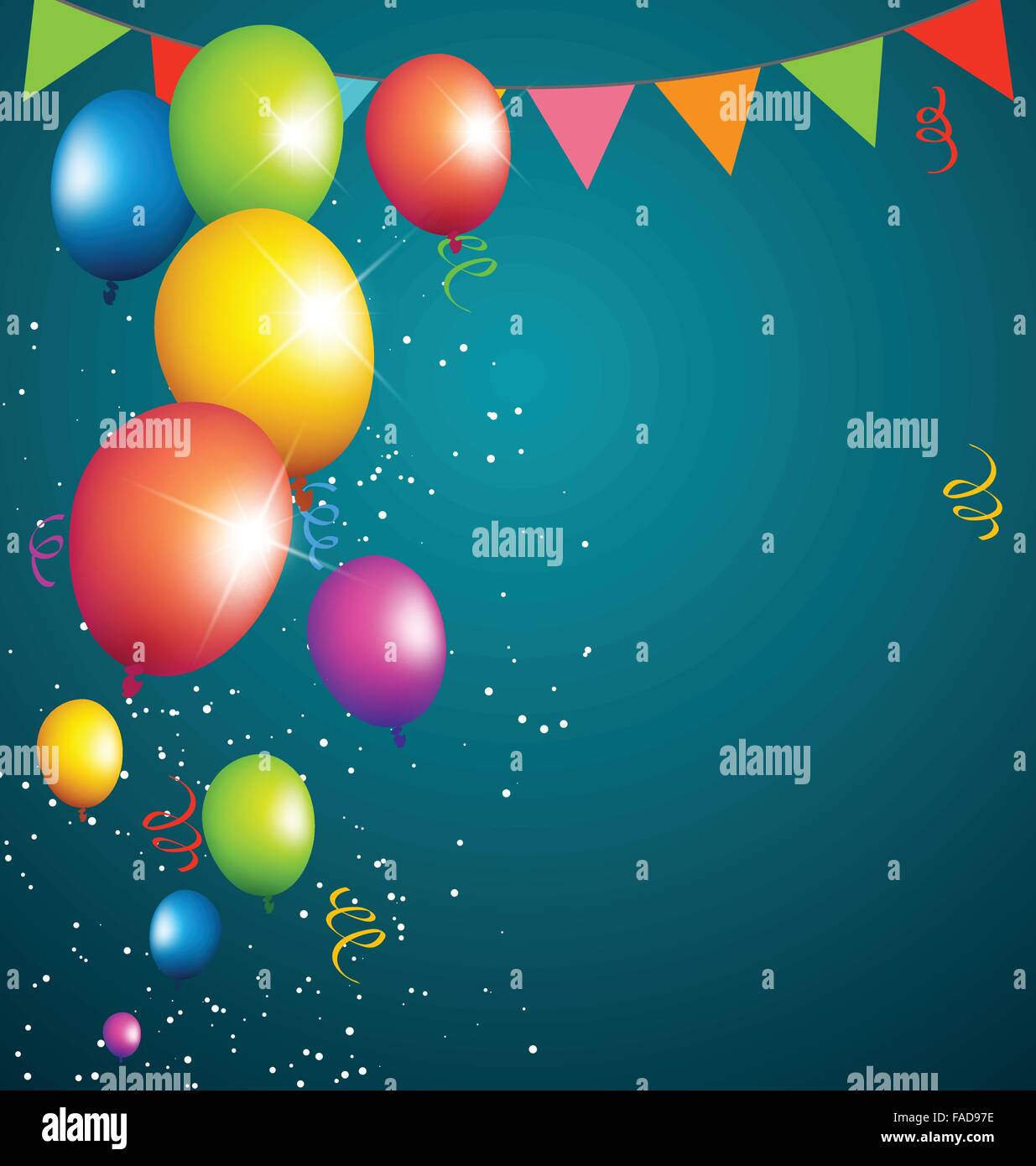 balloons party color full left side on blue background Stock Vector ...