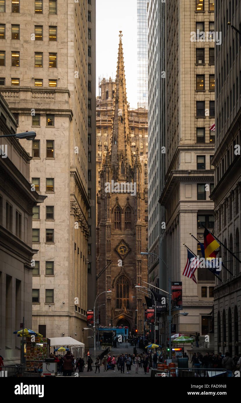 Trinity Church, built in 1846, perfectly framed between two modern ...