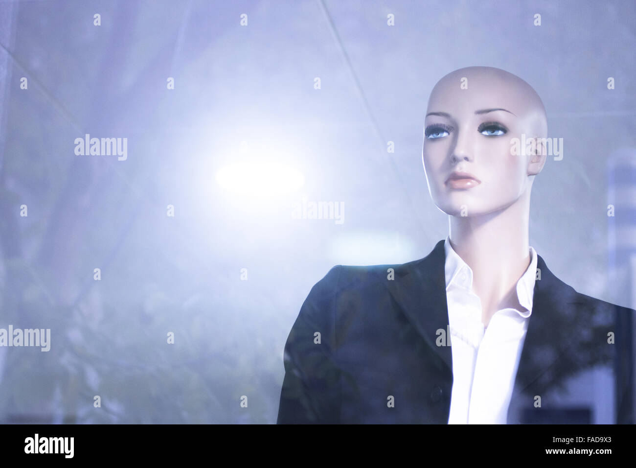 Female shop dummy fashion mannequin in department store boutique window ...