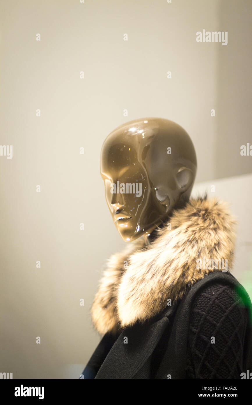 Female shop dummy fashion mannequin in department store boutique window ...