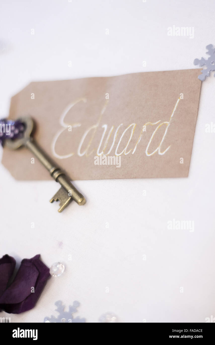 Wedding reception party dinner table cloth name tag for Edward set for ...