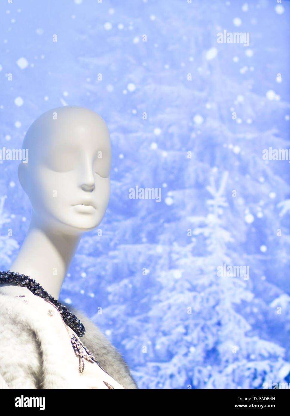 Female shop dummy fashion mannequin in department store boutique window ...