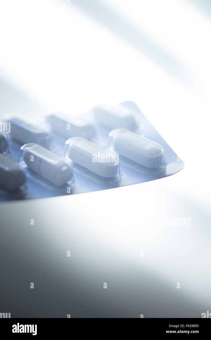 Prescription medication drugs photo. White tablets blister pack of ...