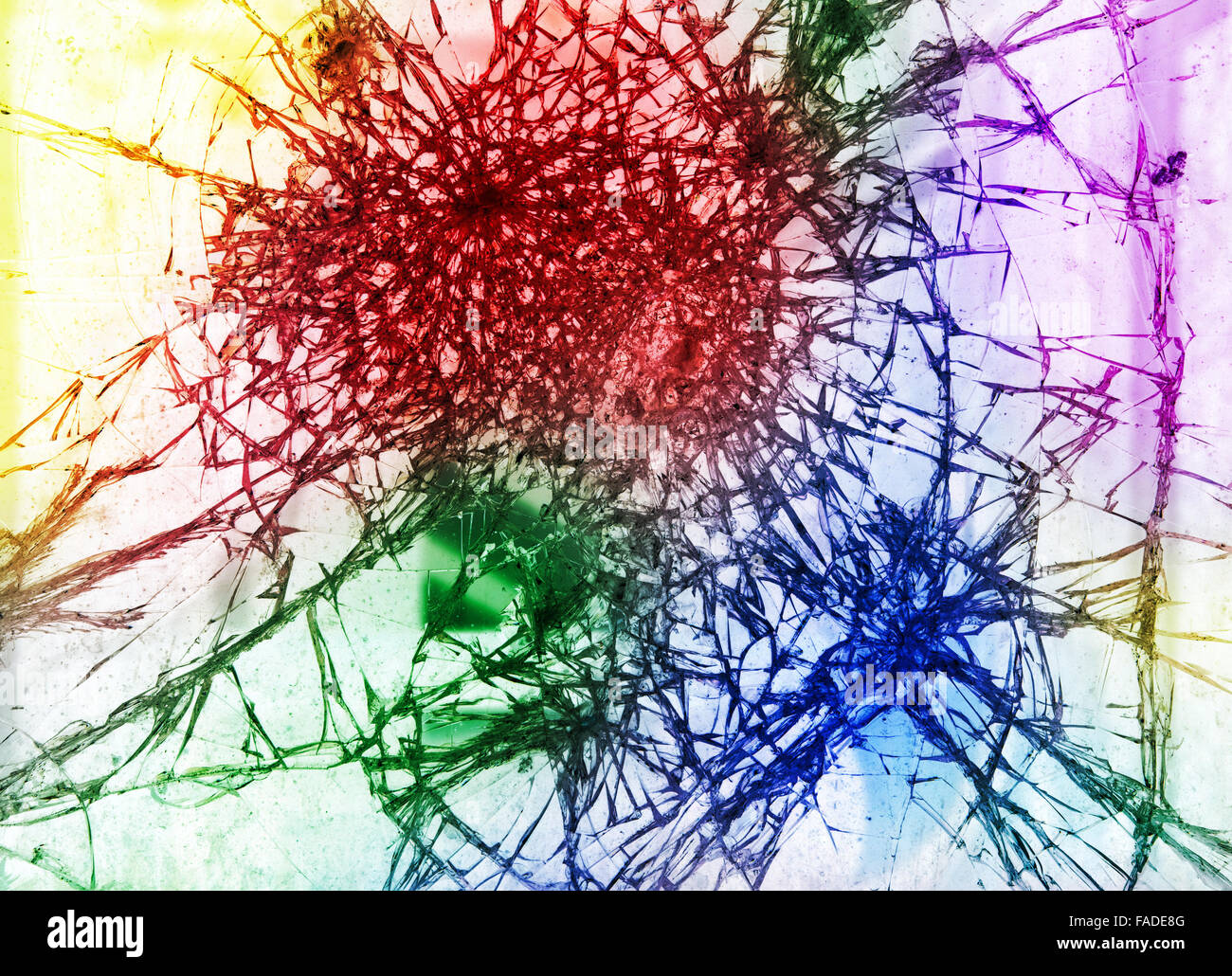 Multi-colored broken glass. The act of vandalism, broken window Stock ...