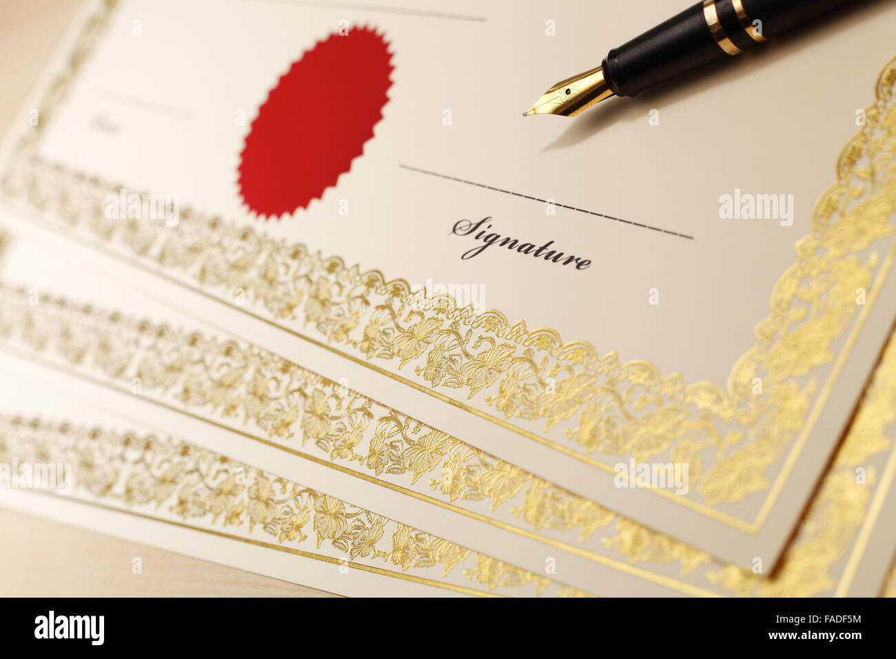 close up of the pen and certificate Stock Photo - Alamy
