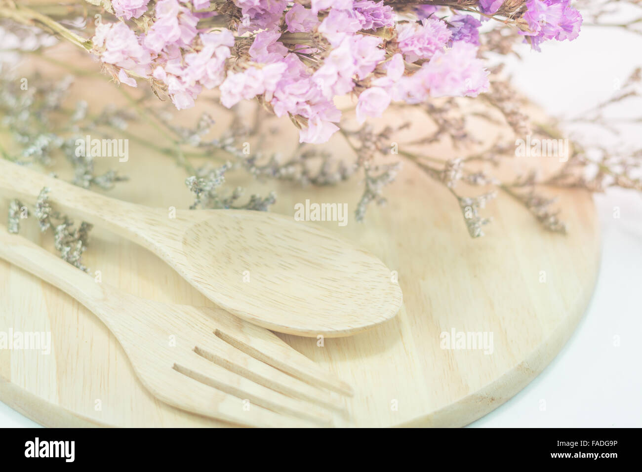 Wooden set of food utensil and static flower, stock photo Stock Photo ...