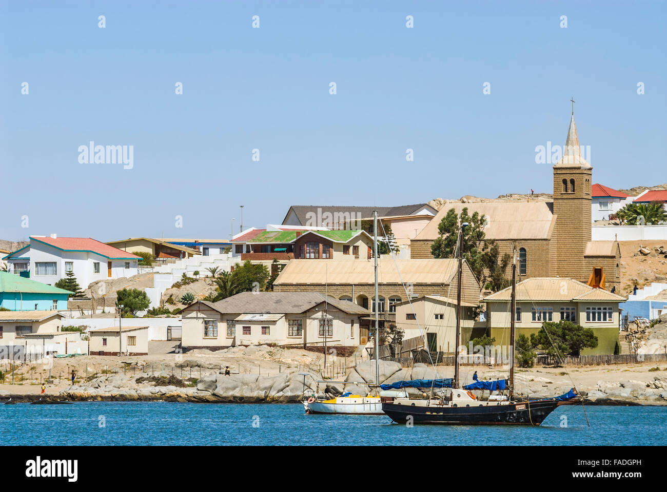 Waterfront of the port town Luderitz, Namibia, South West Africa Stock ...