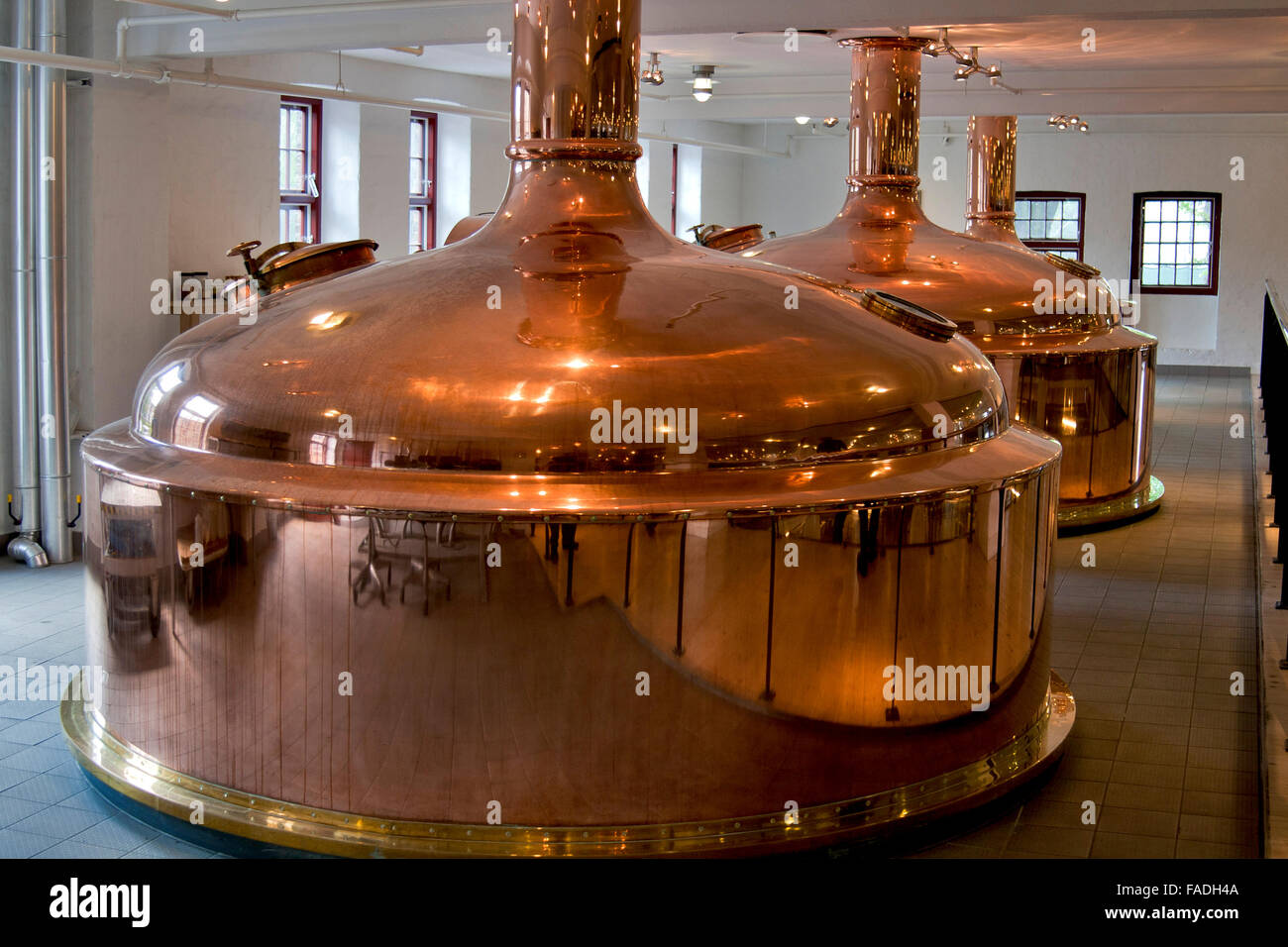 Copper distillery tanks in old brewery. Copenhagen, Denmark Stock Photo ...