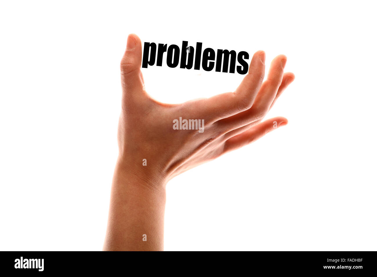 Color horizontal shot of a of a hand squeezing the word "problems Stock ...