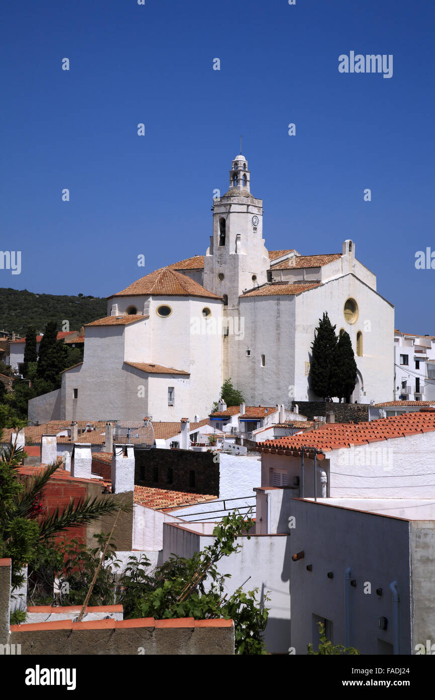 The village of Cadaques, Church of Santa Maria, Costa Brava, Catalonia ...