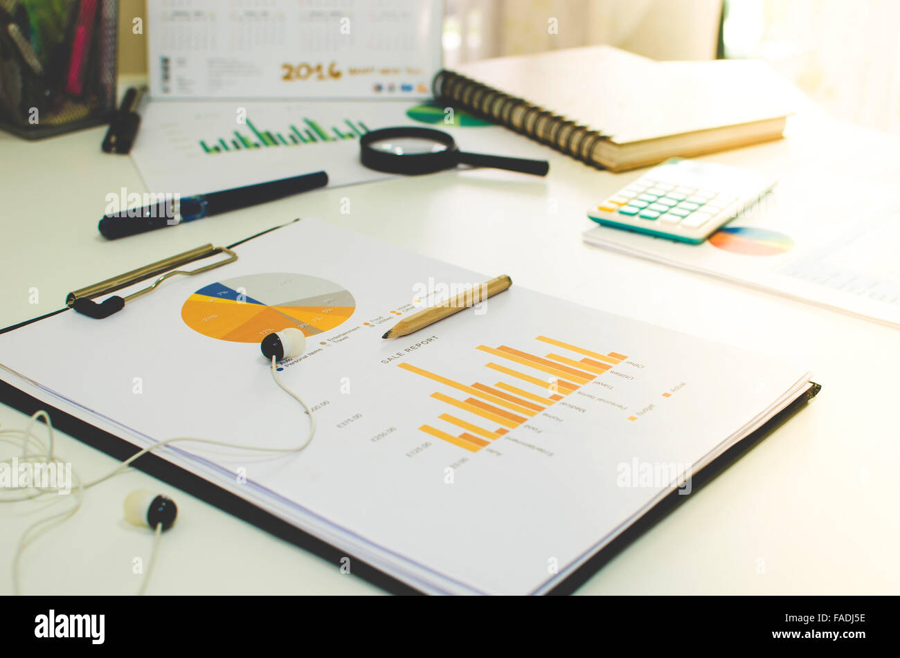 business documents and chart office on desk Stock Photo - Alamy