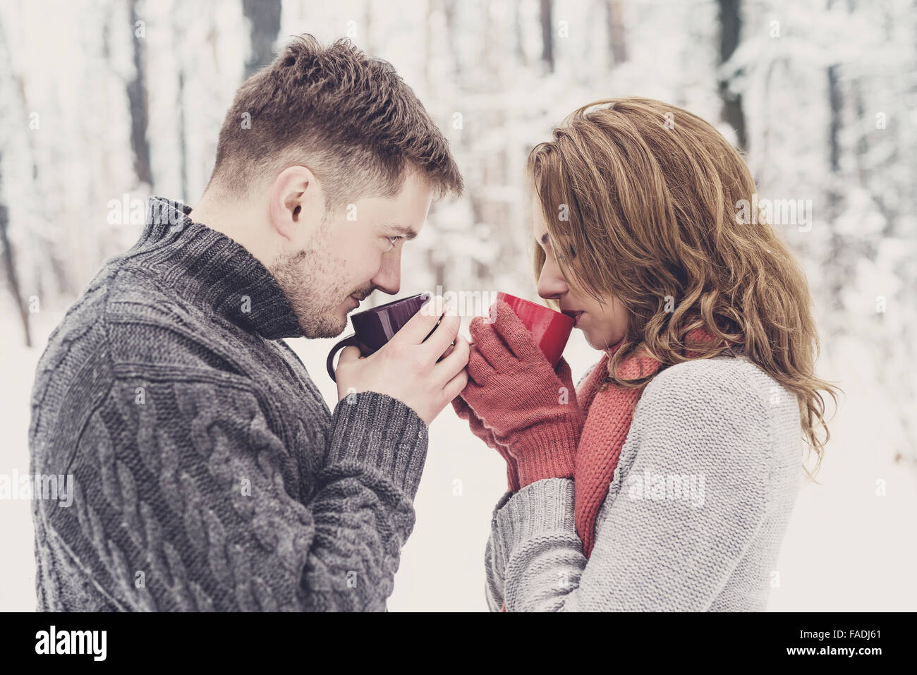 Happy couple drinking tea Stock Photo - Alamy