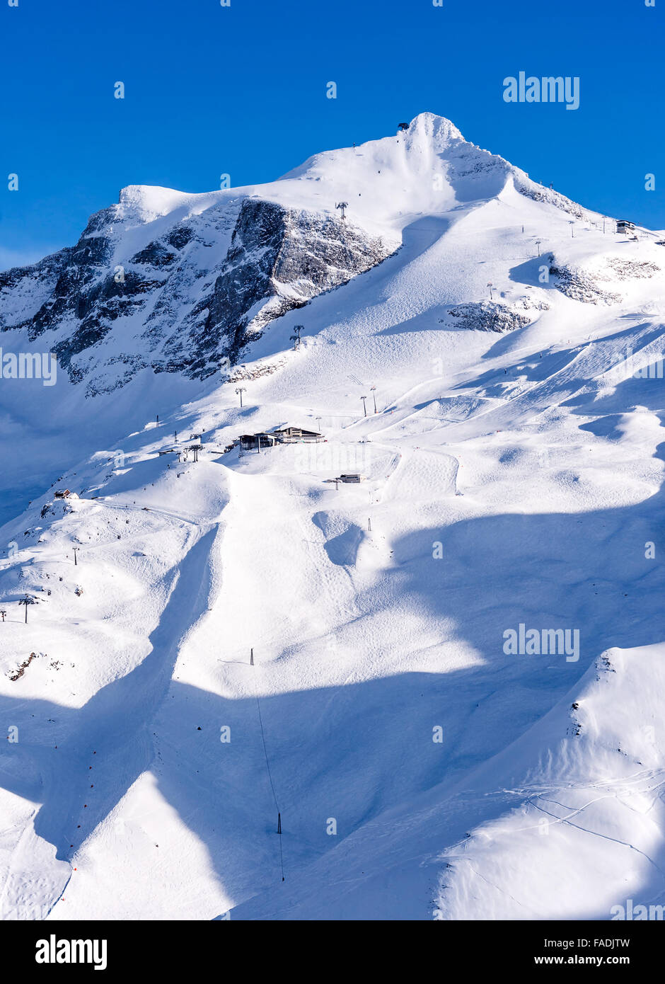 Hintertux Glacier with gondolas, ski runs and pistes in Zillertal Alps ...
